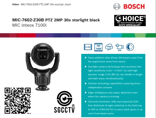 BOSCH PTZ 30X OPTICAL ZOOM MIC-7602-Z30B Marine Navy CCTV